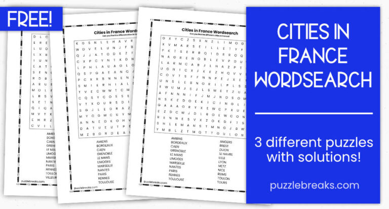 Free Cities in France Wordsearch Puzzles - Puzzle Breaks - Monstrously ...