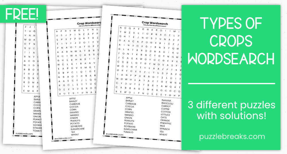 Types of Crops PDF Wordsearch Puzzles - Puzzle Breaks - Monstrously ...