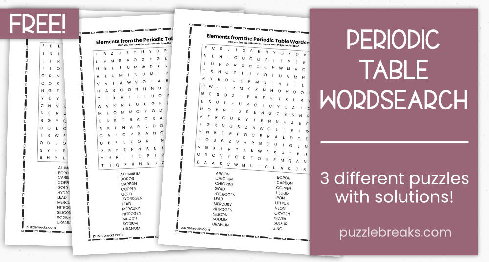 Free Periodic Table PDF Wordsearch Puzzles - Puzzle Breaks ...